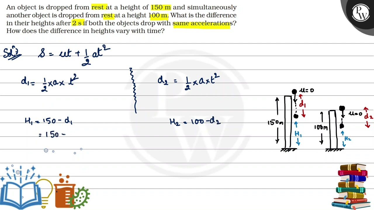 An object is dropped from rest at a height of \( 150 \mathrm{~m ...