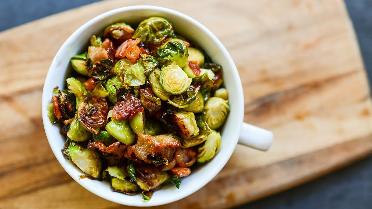 Cider Glazed Roasted Brussels Sprouts with Bacon - YouTube