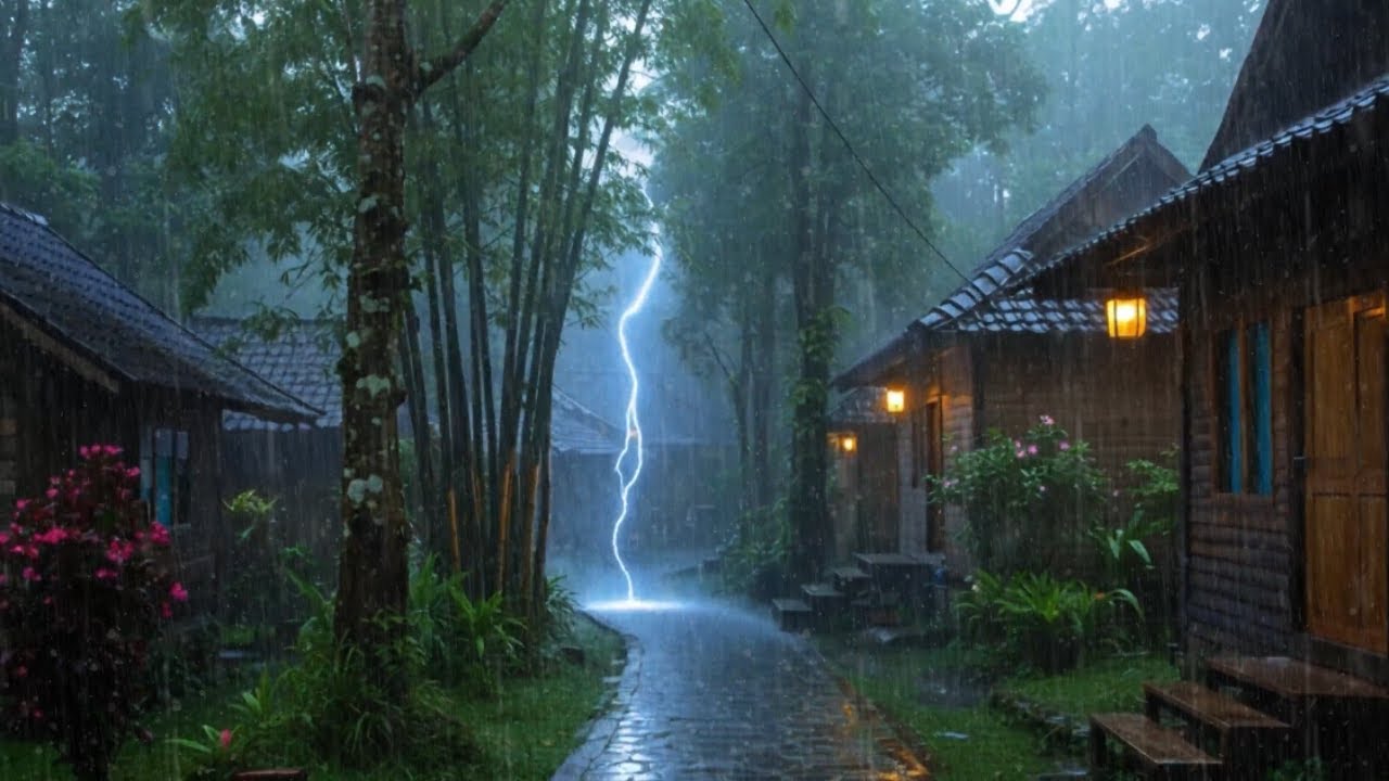 Rainy Village Ambience | Peaceful Heavy Rain Sounds for Sleep ...