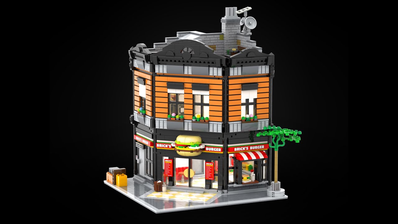BURGER Restaurant 🍔🍟🥤 Custom LEGO Modular House Building Instruction ...