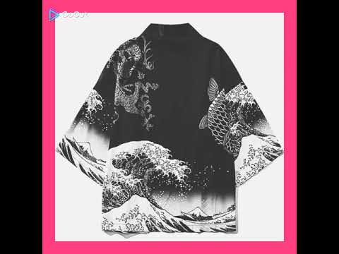 Black Kimono Cardigan Women Men Japanese Obi Male Yukata Men's Haori Japanese Wave Carp #short