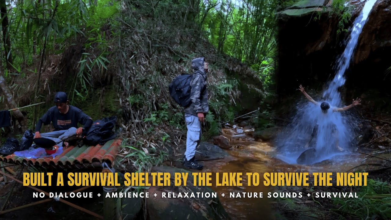 Building a Jungle Shelter Under a Waterfall – Cooking & Surviving ...
