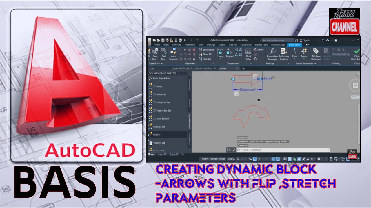 CREATING DYNAMIC BLOCK - ARROWS WITH FLIP, STRETCH PARAMETERS - YouTube