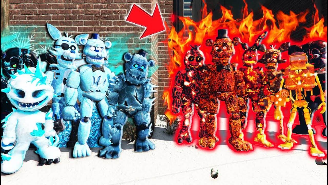 ALL FIRE ANIMATRONICS vs ALL ICE ANIMATRONICS (GTA 5 FNAF Mods) - YouTube