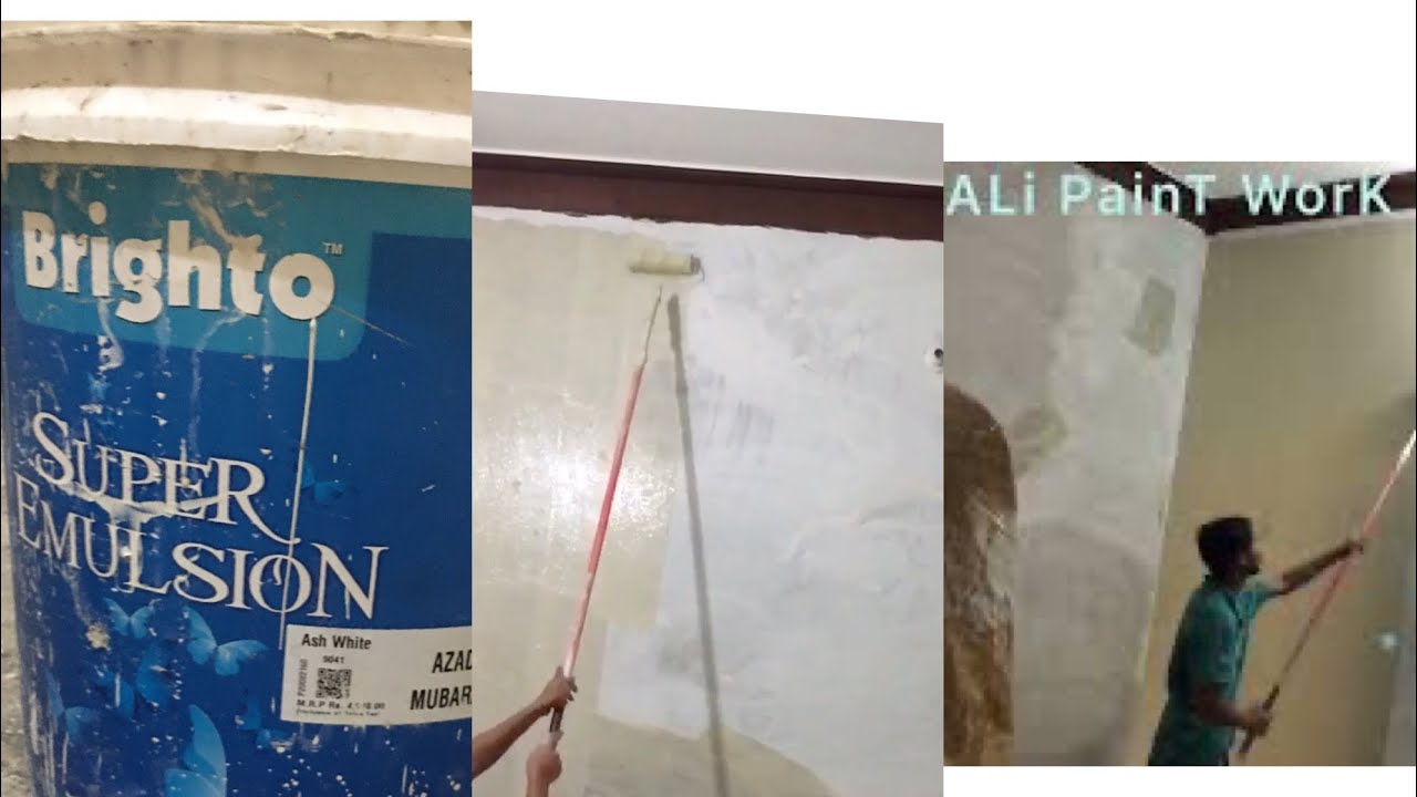 Brighto Super Emulsion #Ash white colour 1st coat - YouTube
