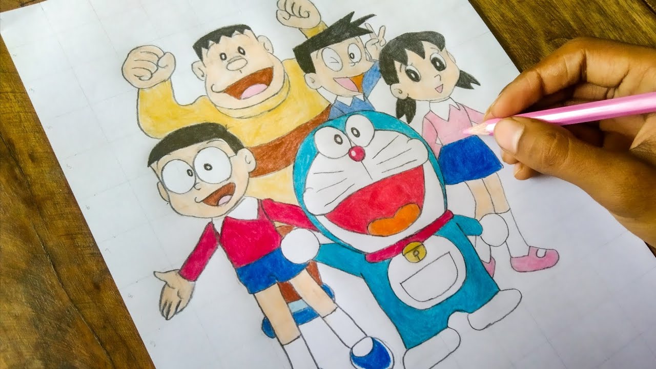 Draw Doremon Cartoon with Colour Pencil | Rajjak Art Gallery - YouTube