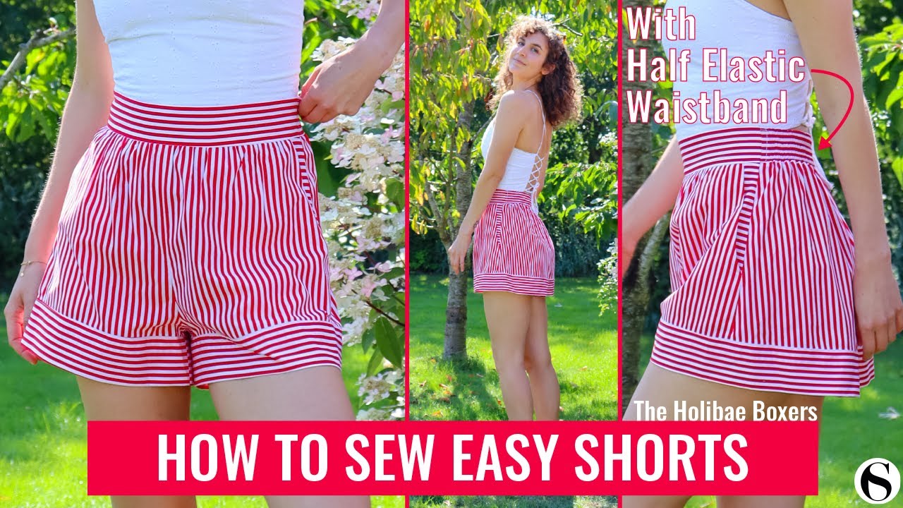 EASY SHORTS WITH HALF ELASTIC WAISTBAND SEWING TUTORIAL | HOLIBAE ...