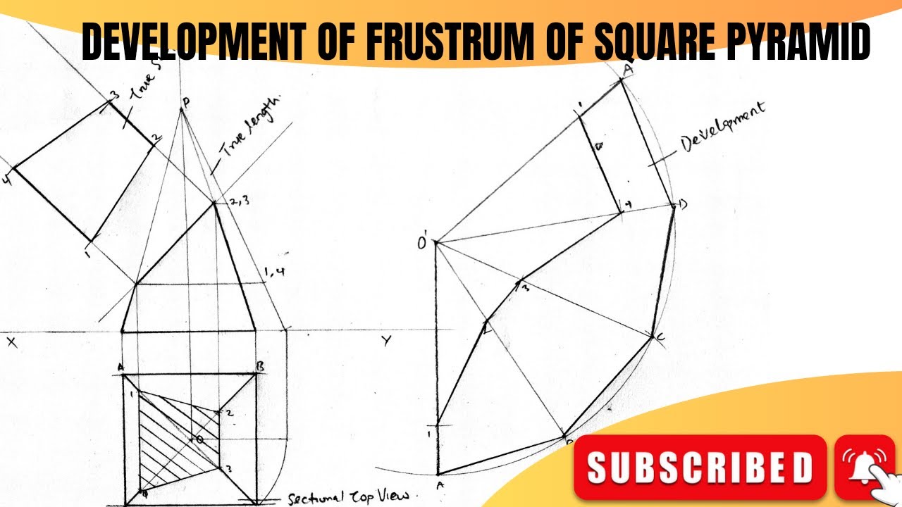 Development of frustrum of square pyramid | engineering drawing - YouTube