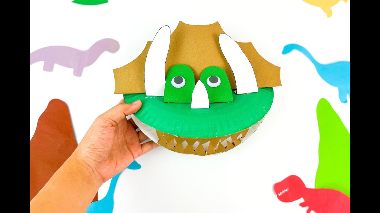 Dinosaur Paper Plate Puppet Craft For Kids - YouTube