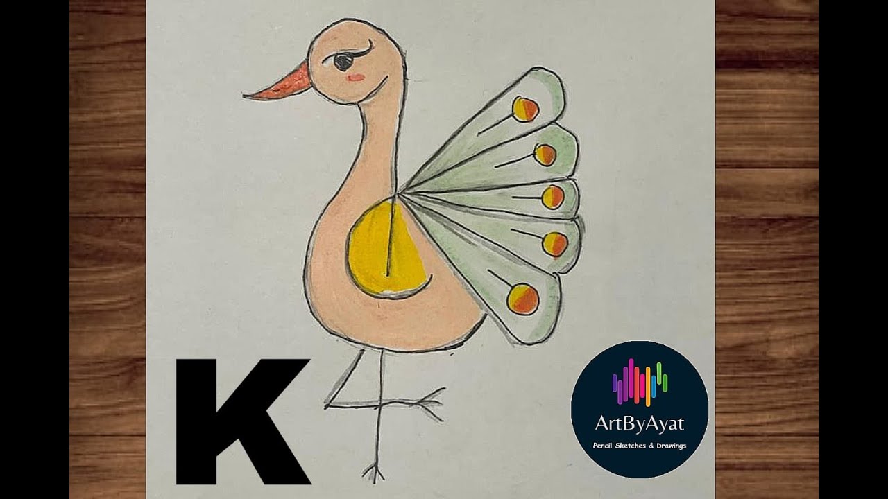 How to draw peacock with letter K /easy drawing tutorial moor /letter ...