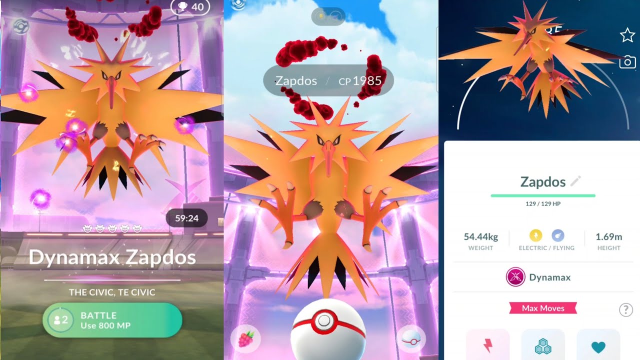 World First Ever Dynamax Zapdos Raid in #pokemongo - YouTube