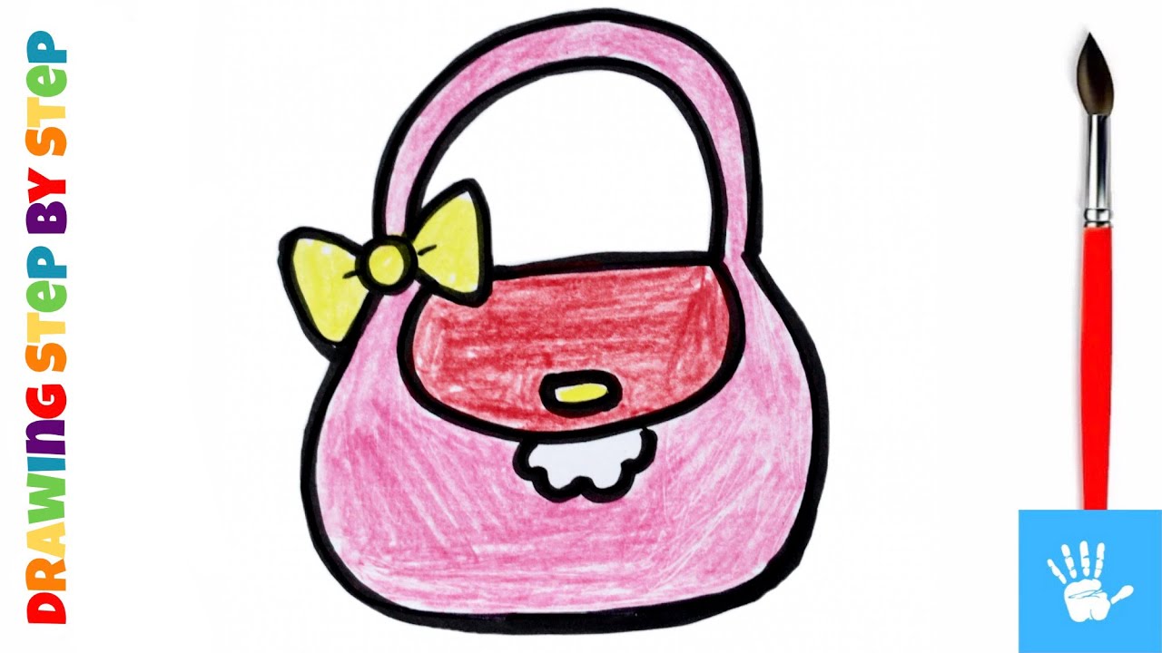 How To Draw a Cute Pretty Pink Hand Bag for Children - YouTube