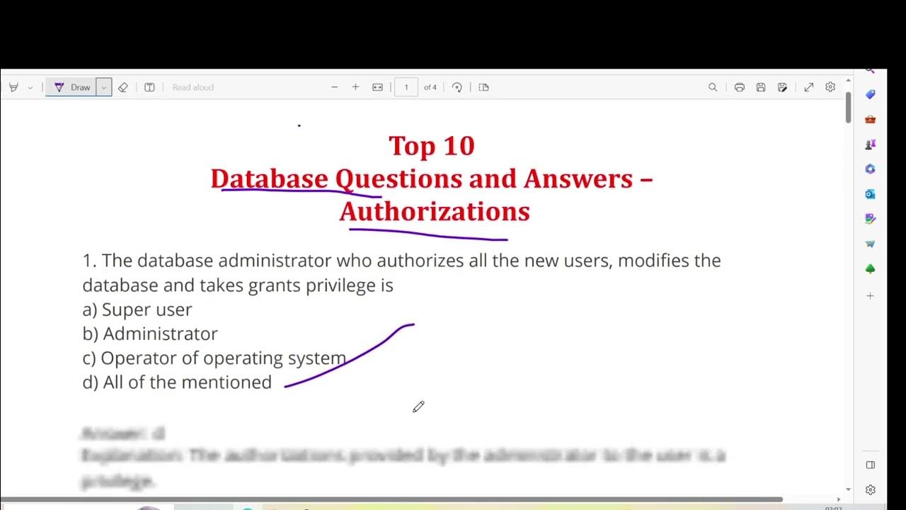 Database Questions & Answers MCQ | Authorization - YouTube