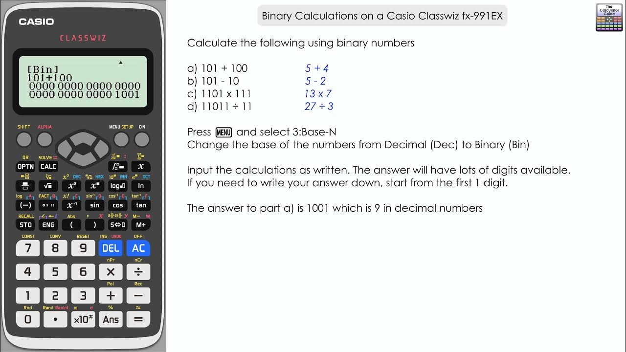 Binary Calculations on a Casio Classwiz fx-991EX Calculator - YouTube
