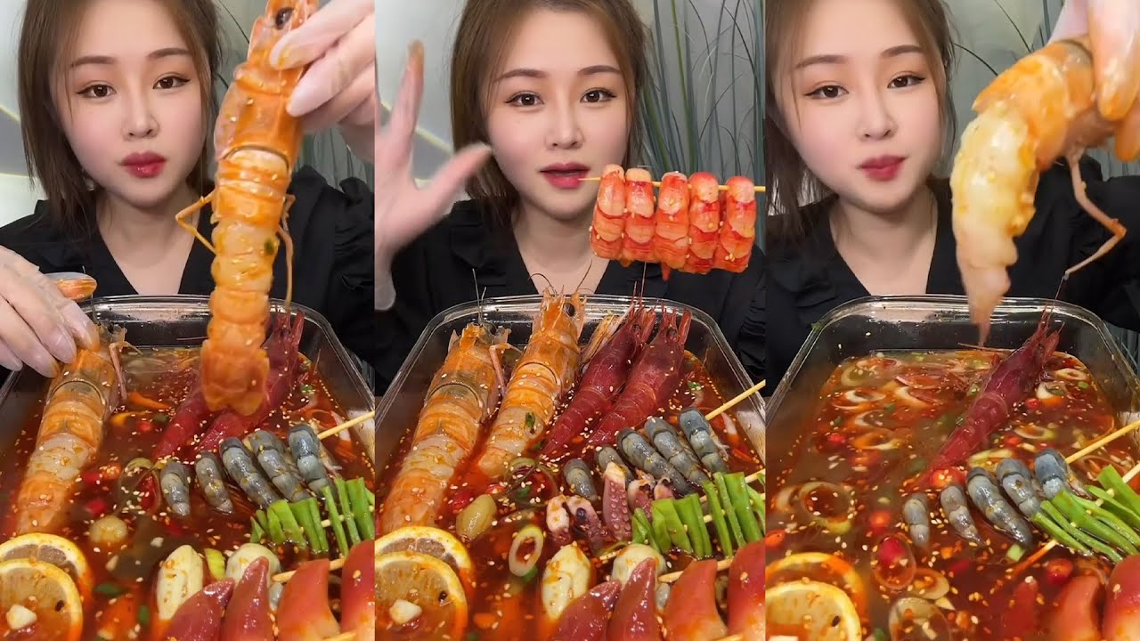 ASMR Mukbang Makanan Yummy Serba Pedas Udang Seafood Masakan Korea ...