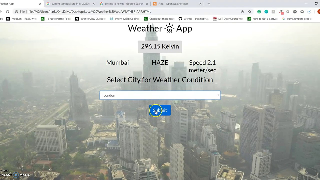 Local Weather Application Using Openweather Api Youtube