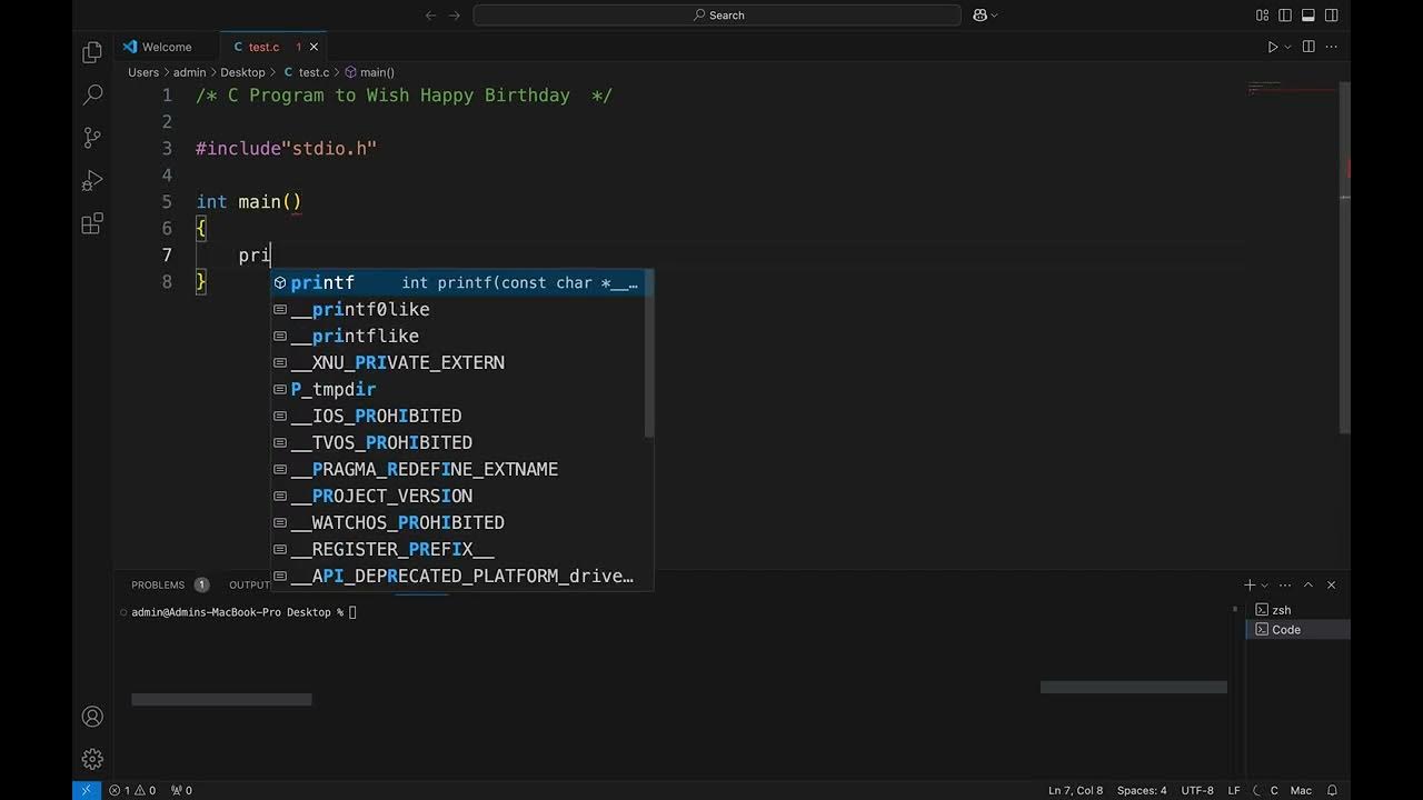 Happy Birthday | VS Code | Mac | C Programming Hub | Code with Mohsin | shorts | #shortvideo ...
