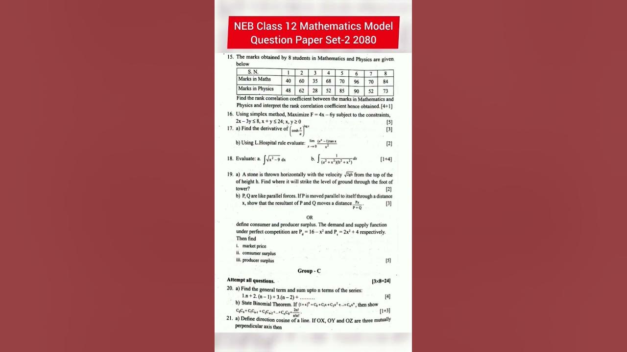 NEB Class 12 Math Model Question Paper Set-2 2080🔥🔥 #neb #modelquestionpapers #nepal #logsewa # ...