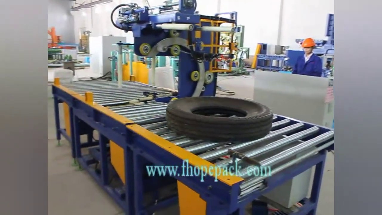Automatic horizontal stretch wrapper for tyre --Fhope - YouTube
