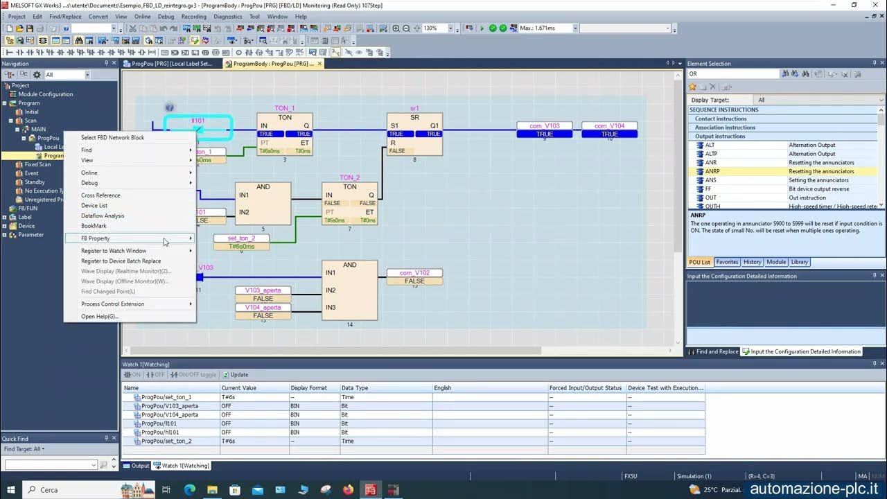Corso di programmazione PLC Mitsubishi: linguaggio combinato FBD/LD in GX Works3 - YouTube
