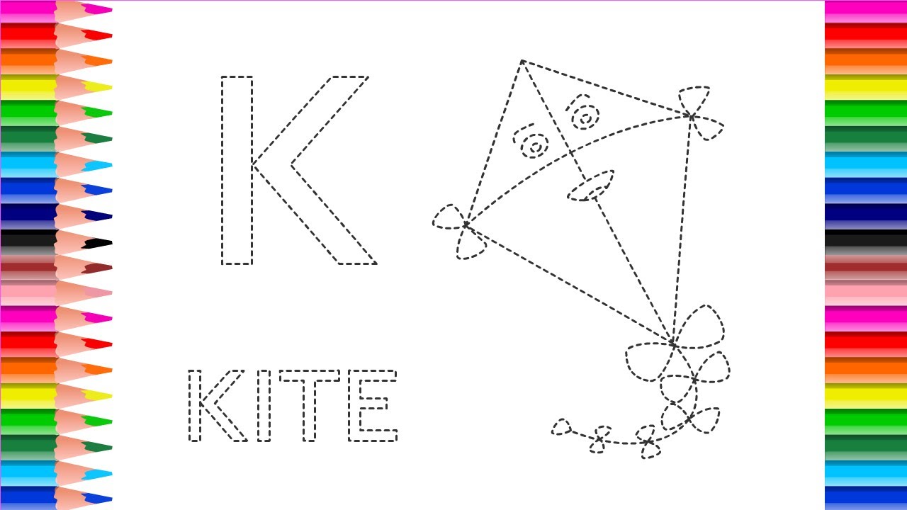 K for kite || ABCD for Kids || Drawing and Coloring for kids - YouTube