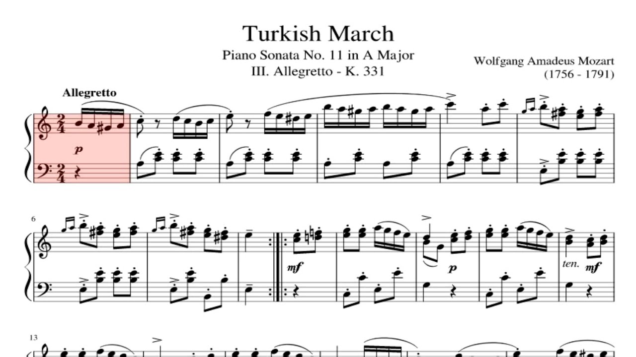 Turkish March Mozart Piano Sheet Music - YouTube
