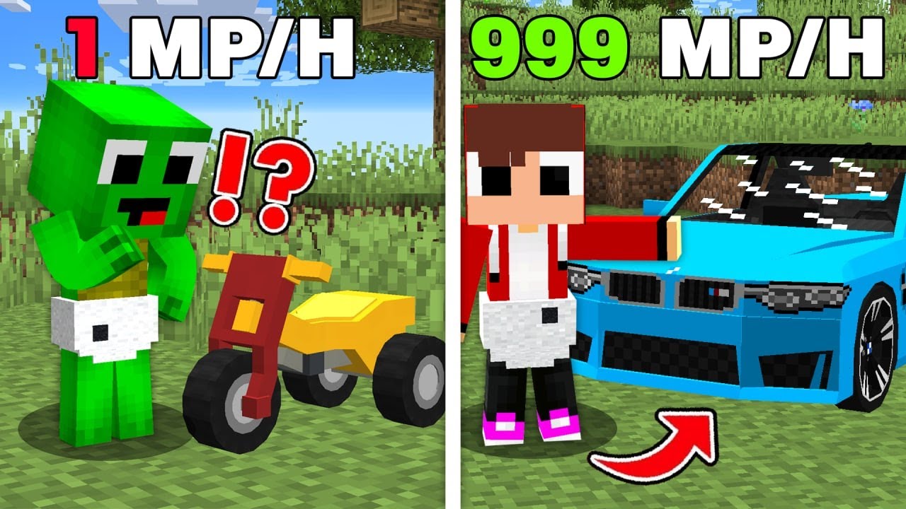 Who's car faster Baby Mikey & JJ RICH fast vs POOR car in Minecraft challenge (Maizen Mizen ...