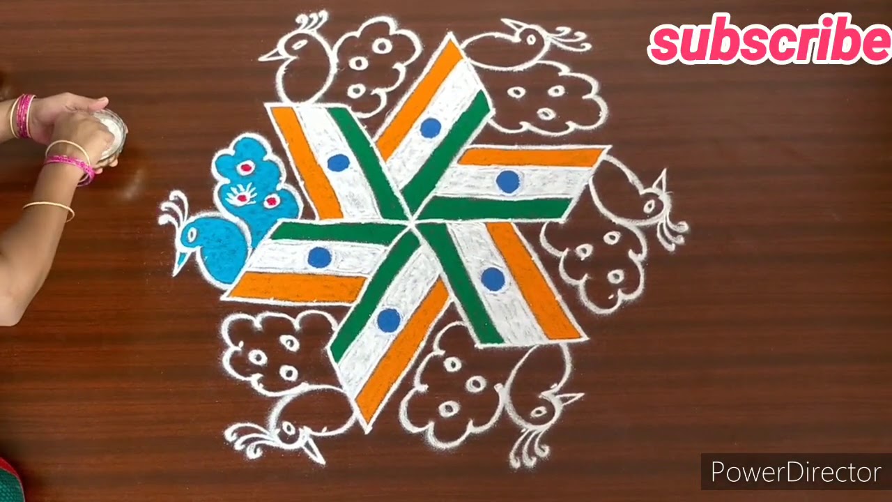 Independence day rangoli 2020/ 13×7 /peacock kolam/dot kolam/republic ...