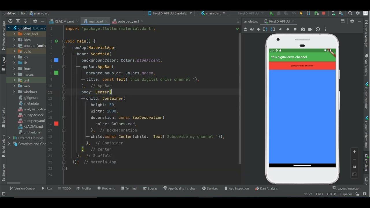Create Hello World Flutter App in Android Studio Tutorial #flutter #flutterdeveloper - YouTube