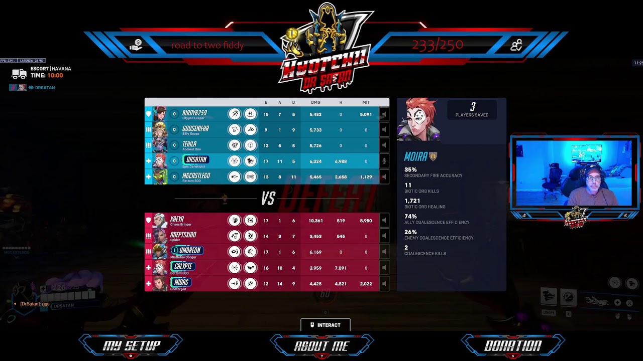 Dr. Satan is live! Overwatch road to Moira two-fiddy - YouTube