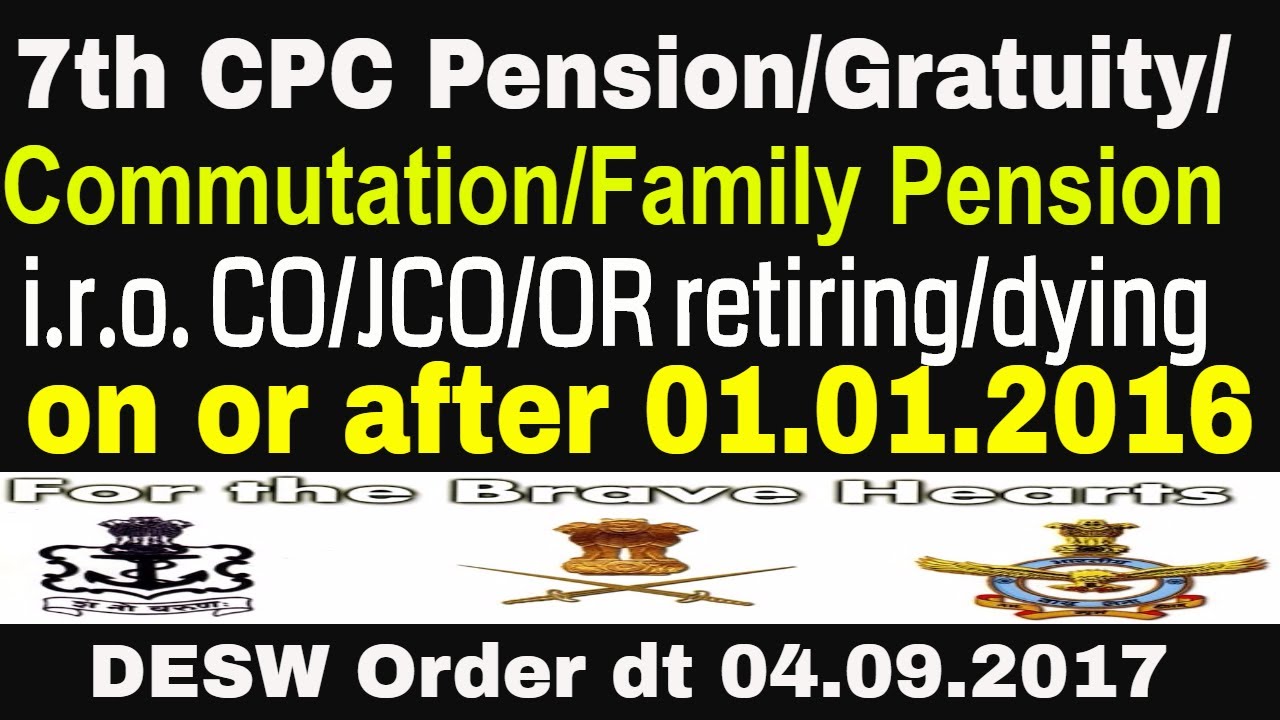 7th CPC – Revision of Post 2016 provisions regulating Pension/ Gratuity ...