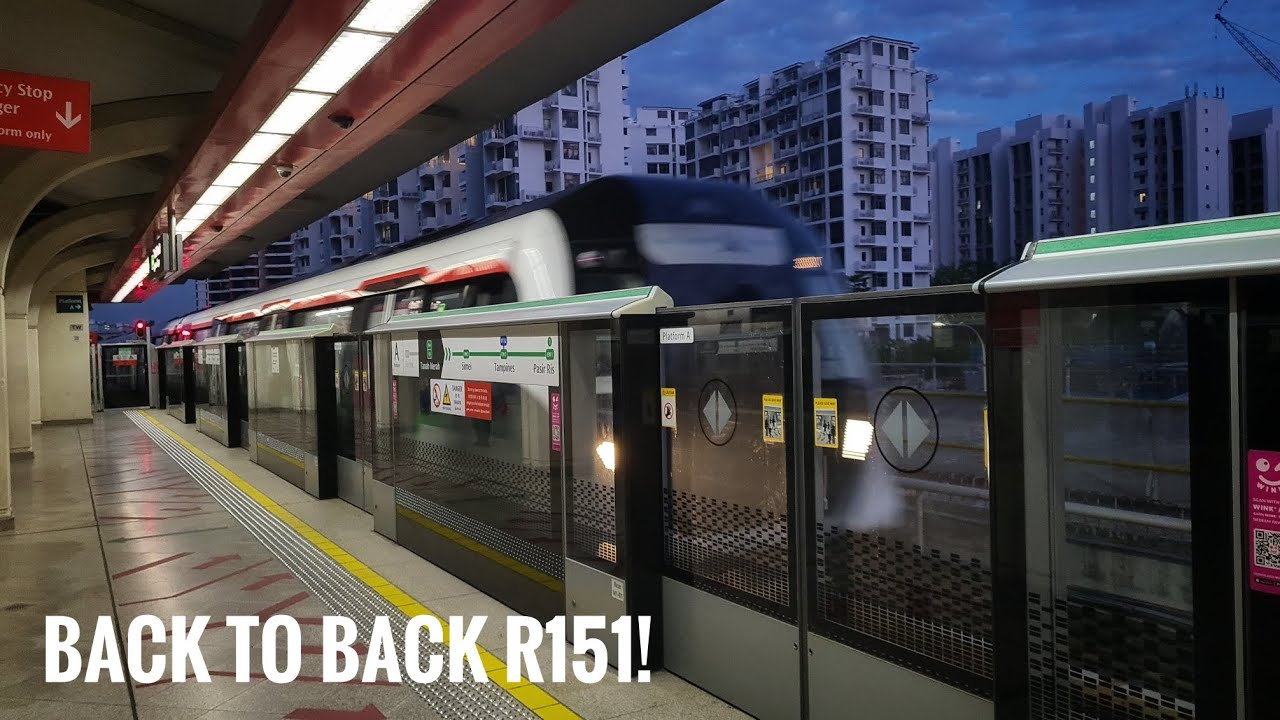 [2 R151 Back to back!] SMRT TRAINS Arriving Tanah Merah — R151 827/828 ...
