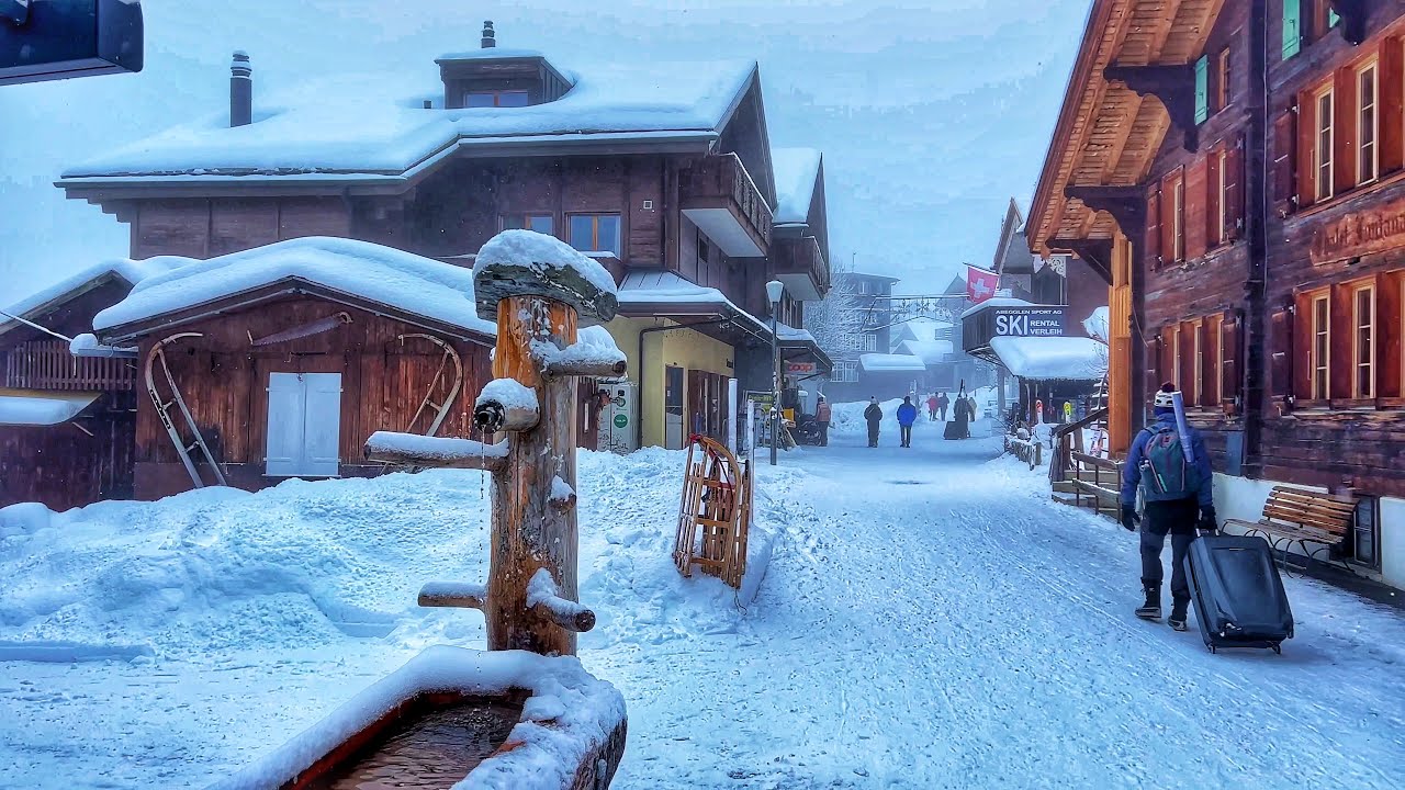 Snowfall in Switzerland countryside - Relaxing snowy walk in most ...