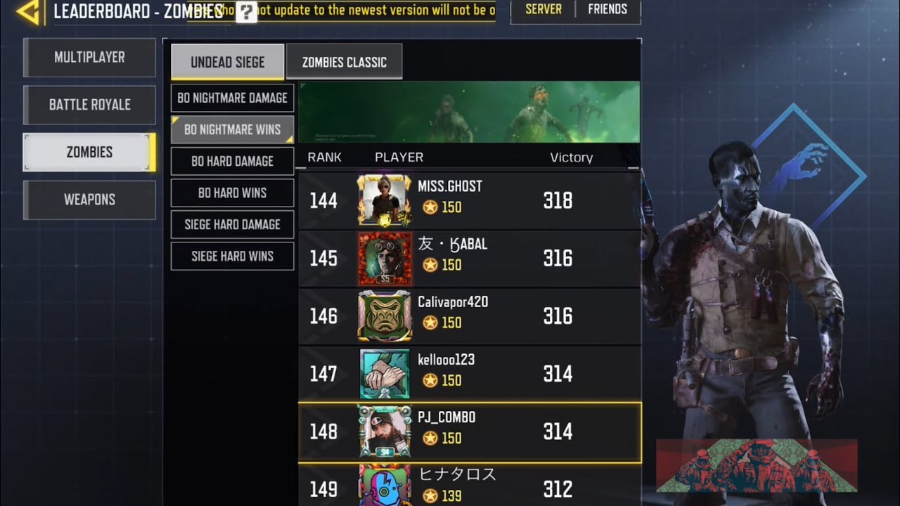 My Current Rank Levels on the Global Leaderboards (Zombies)(Undead ...