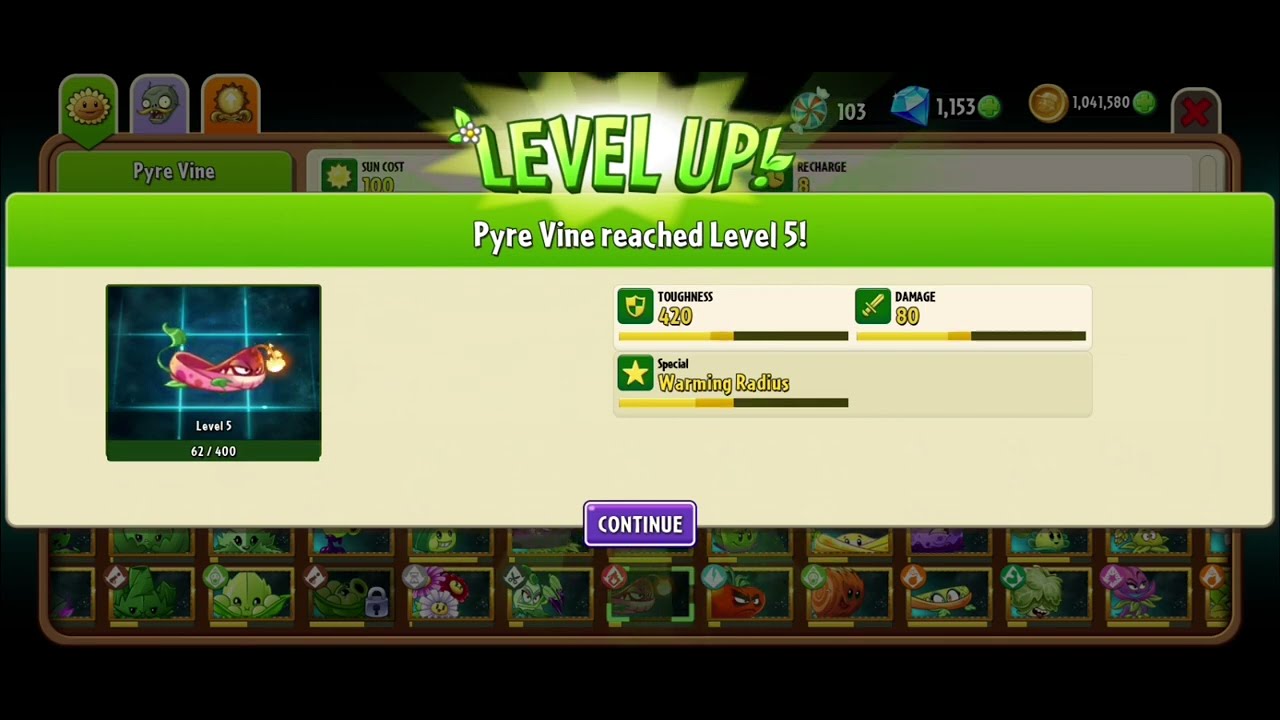 Pvz 2 | Plants vs zombies 2 | Pyre Vine reached level 5 | achievement ...