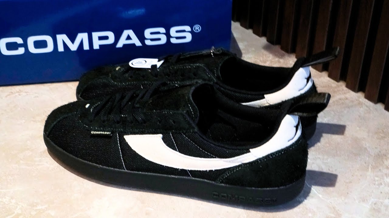 Review dan Unboxing Sepatu Lokal Compass Tribune Shadow Hitam Putih ...