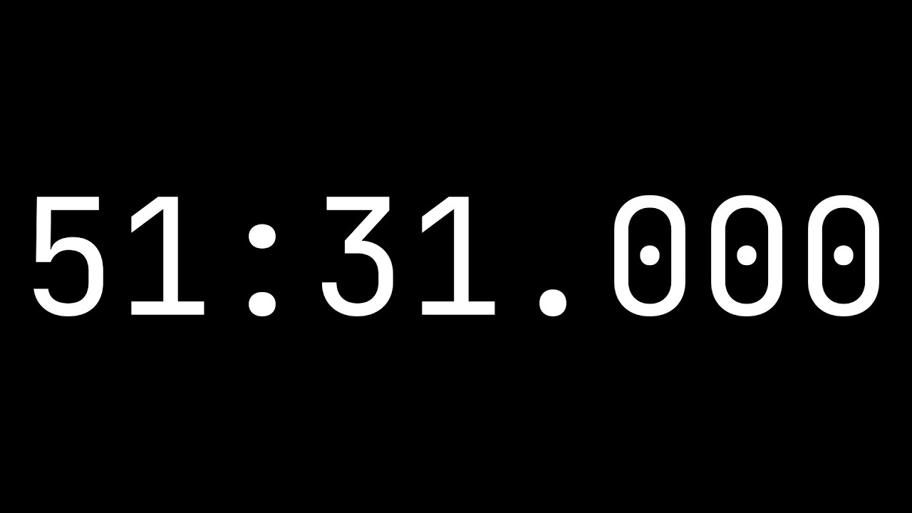 Countdown timer 51 minutes, 31 seconds [51:31.000] - White on black ...