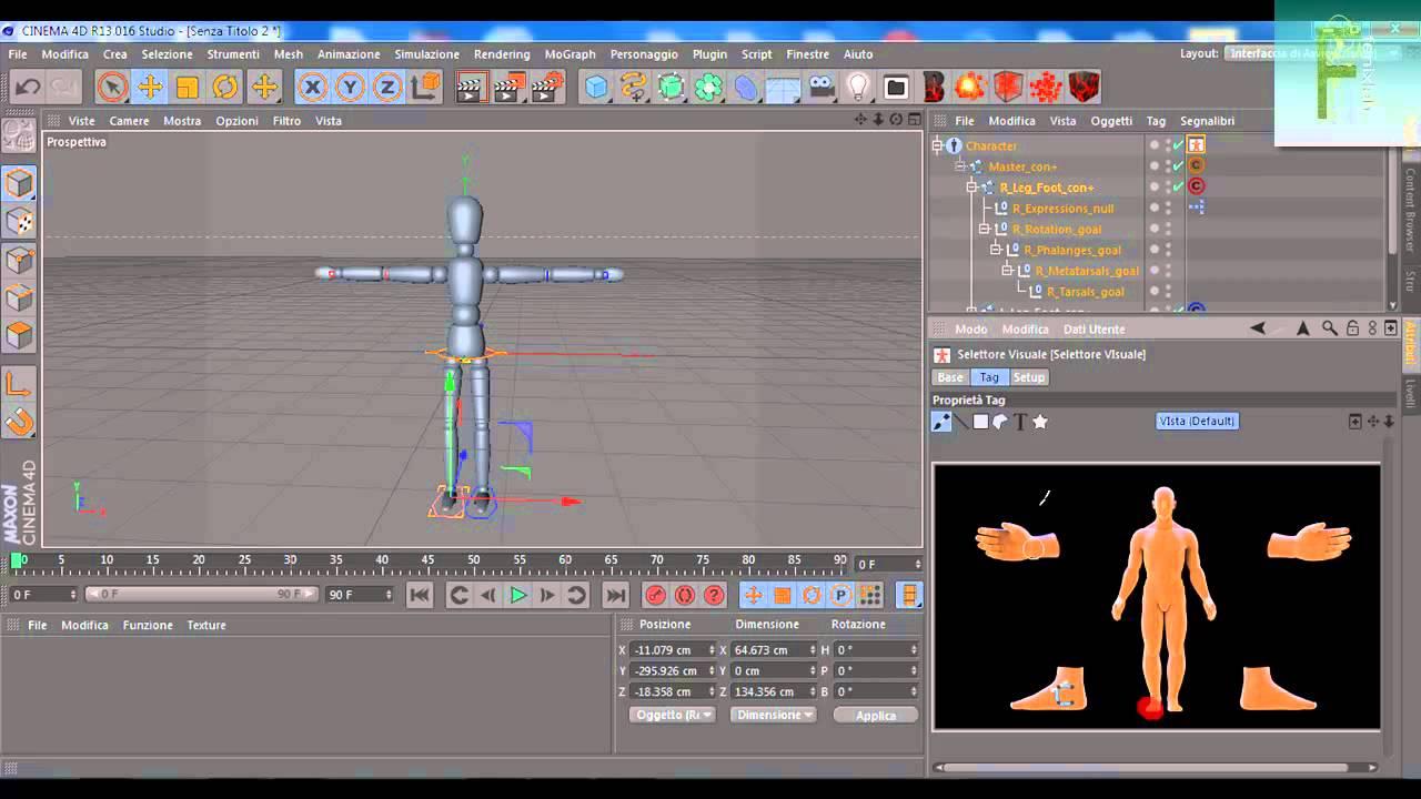 TUTORIAL C4D R13 - ANIMAZIONE PERSONAGGIO PARTE 1 di 3 (RIGGING) - YouTube