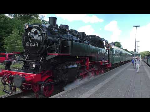 PRESS 86 1744-1 + 2 y-Wagen + 86 1333-3 - Ausfahrt in Putbus - P 81365 ➡️ Lauterbach-Mole