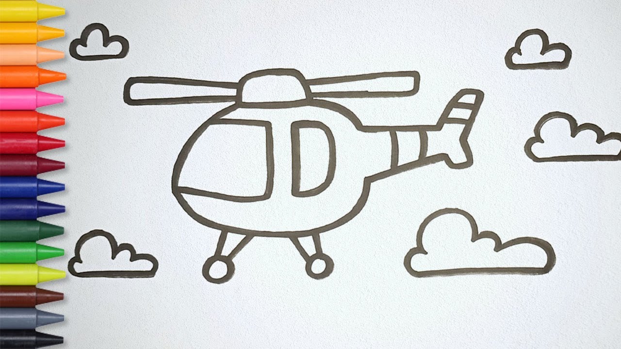 How to Draw Helicopter and Coloring Page with Crayons | Drawing and ...