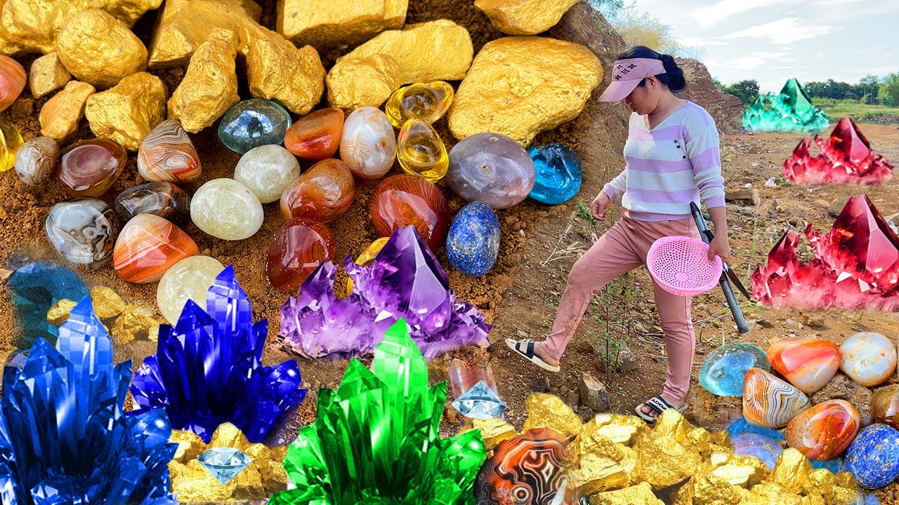 Discovering of finding Gold, Diamond Amethyst. Diamonds, Gemstone ...