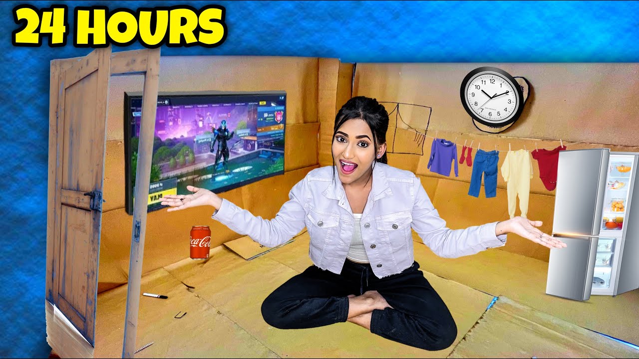 Living in a Cardboard House🏠 for 24 Hours Challenge *Gone Wrong*😭 ...