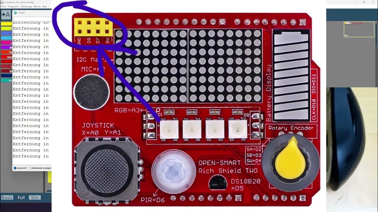 Arduino "open smart rich shield two" Ultraschallsensor mit Ardublock programmieren - YouTube