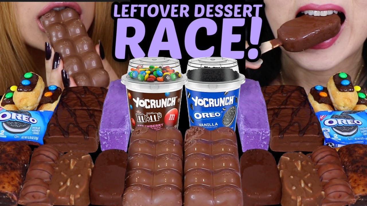 ASMR LEFTOVER DESSERT RACE! M&MS OREO CRUNCH CUPS, MINI MAGNUM ICE ...