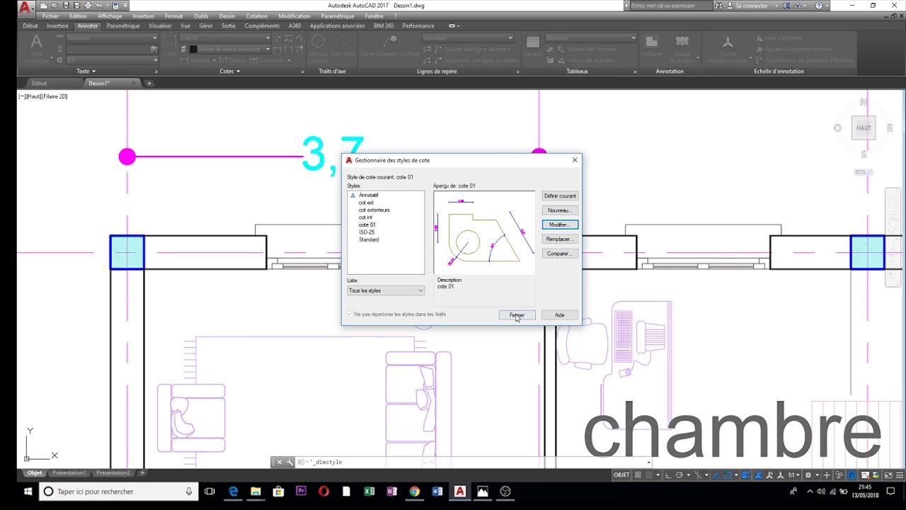 le 8éme cours autocad ( les cotations) - YouTube