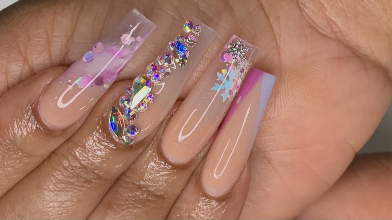 Long Winter Freestyle Encapsulated Acrylic Nail Youtube