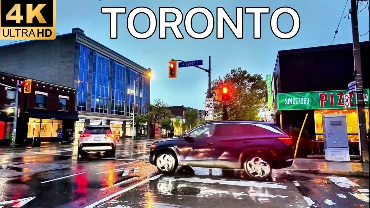 TORONTO Walk in Rain 4K Ultra HD Greektown | Danforth Ave Cinematic ...