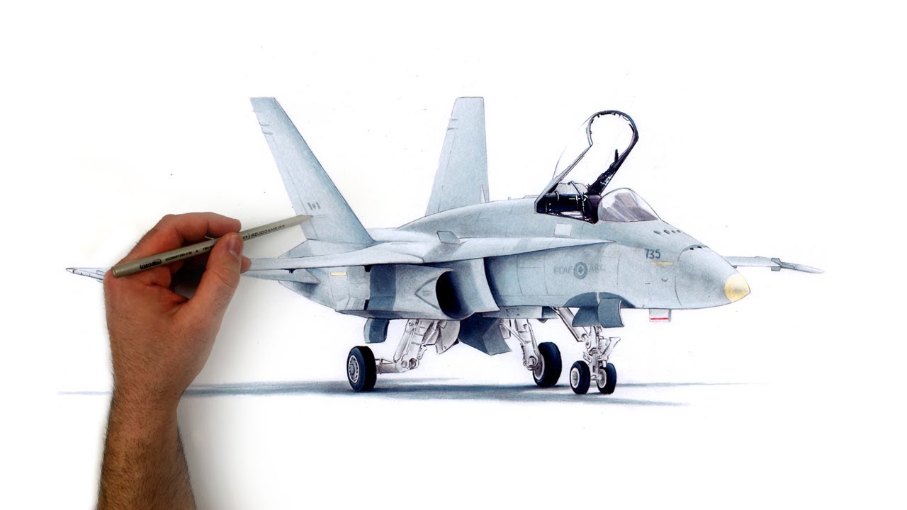 Drawing a fighter jet - using only colour pencils - YouTube