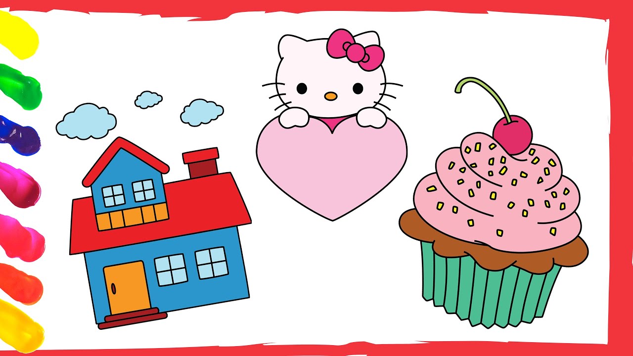 How To Draw A House, Cupcake and Hello Kitty | Drawing | Tutorial Art ...