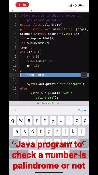 10 Java Program To Check A Number Is Palindrome Or Not Palindromenumber Palindrome Shorts
